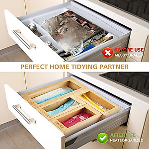 Ziplock Bag Storage Organizer For Kitchen Drawer - This Storage Dispenser for Drawer - ZipLock Bag Container Organizer in 4 Sizes, Gallon, Snack, Quart and Sandwich
