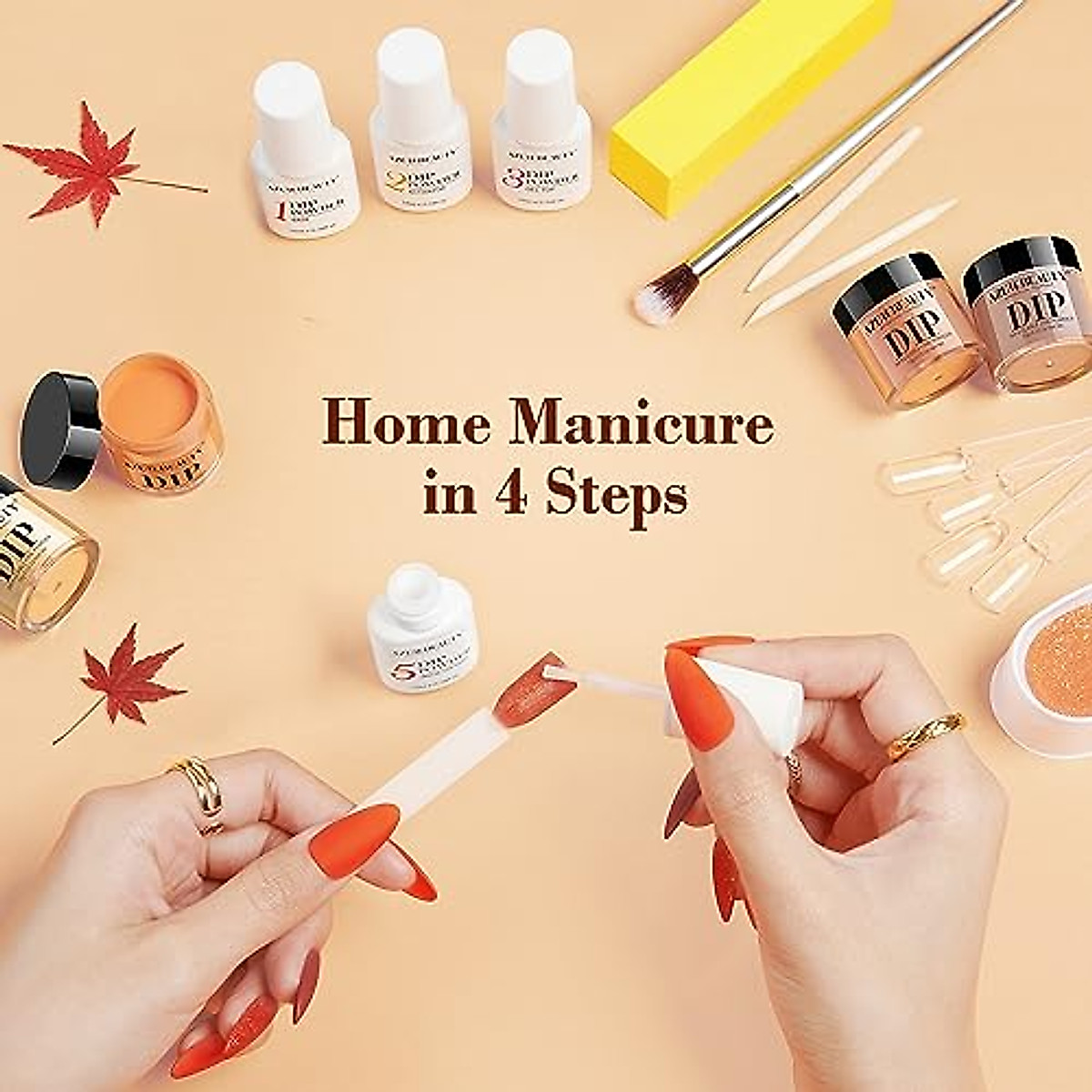 AZUREBEAUTY Dip Nails Powder Starter Kit, Maple Grey Sage Green Dark 8 Colors Set with Nail Swatch Sticks, Fall Nail Art Base Glossy/Matte Top Coat Activator Essential Liquid Manicure DIY Salon 30 PCS