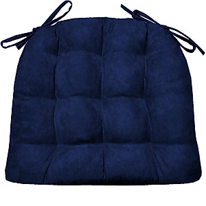 Barnett Home Decor Microsuede Royal Blue Dining Chair Pad with Ties - Standard Size 17 Chair Cushion - Latex Foam Fill Cushion, Reversible, Machine Washable - Microfiber Ultrasuede