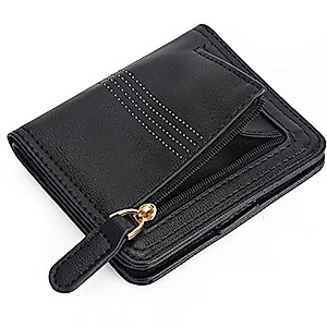 APHISON Womens Wallet, RFID Wallet Women Sequin Line Vegan Leather Slim Bifold Compact Small Wallet for Women with ID Credit Card Holder Zipper Coin Pocket Wallet Black