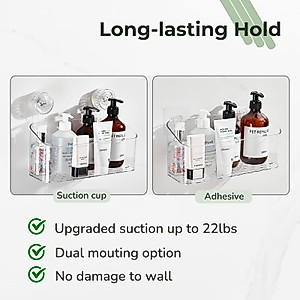 DEEIF Clear Shower Caddy Suction Cup Shower Organizer Basket Wall Mounted, Suction Bathroom Shower Shelf for Inside Shower (Large)