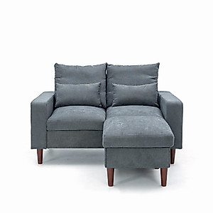 Panana Sectional Sofa Couches L Shaped Loveseat with Ottoman Footstool Linen Fabric Love Seat Sofa with Reversible Chaise for Small Apartment