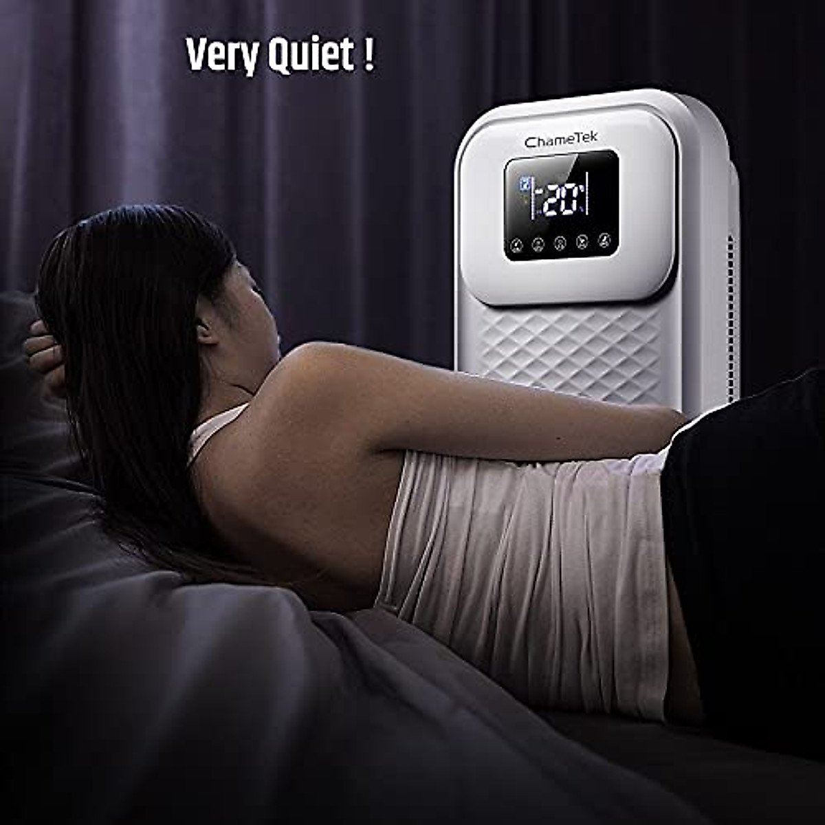 ChameTek Quiet Dehumidifier with Drain Hose for Bedroom Bathroom Basements Garage RV Smart Shut Off 80 OZ 530 Sq.Ft Dual-core Power and Small Space