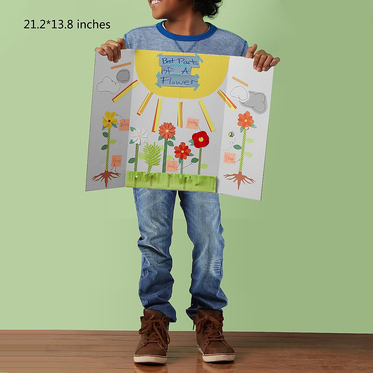 Rsgift 4 Pcs Small Tri-fold Poster Boards with Double Sided Tapes and Cardboard,21.2x13.8 inches,Corrugated Presentation Boards, Display Boards for School Project,Exhibitions,Business Presentation