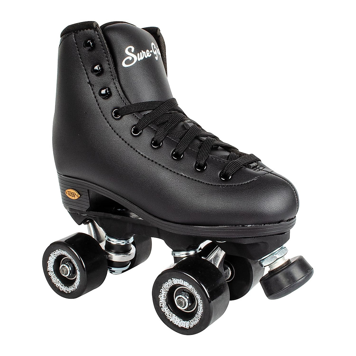 Sure Grip Fame Men & Women Premium Roller Skates Black Leatherette | Stylish Skates for Indoors - Double Structure, Stronger Grip, Extra Long Laces - Suitable for Beginners