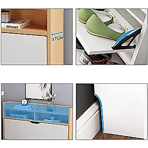 Shoe Bench Shoe Rack Organizer White Wooden Cabinet, Balcony Home Entrance Portable Pull Down Storage Cabinet 3 Tier High Capacity Storage Shoe Cabinet Space Saving