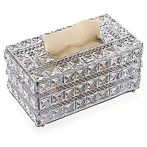 Sumnacon Crystal Rectangular Tissue Box Cover - Decorative Glass Tissue Holder, Sparkling Napkin Facial Tissue Holder for Bathroom Dresser Night Stand Desk Table Office Home Decor, Silver