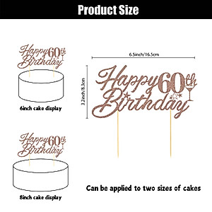 Rose Gold Glitter Happy 60th Birthday Cake Topper, 60th Birthday Cake Topper for Celebrating Sixty Years Old Anniversary/Birthday Party Decorations (6 inch)