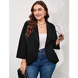 KOJOOIN Womens Plus Size Casual Long Sleeve Blazer Open Front Cardigan Work Office Jacket Suit Blazer Black 4XL