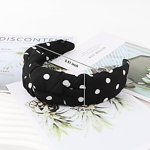Jaciya Knotted Headbands for Women Girls Polka Dot Black Headband Non Slip Wide Teacher Headband Knot Head Band Vintage Fashion Hairband Hair Accessories
