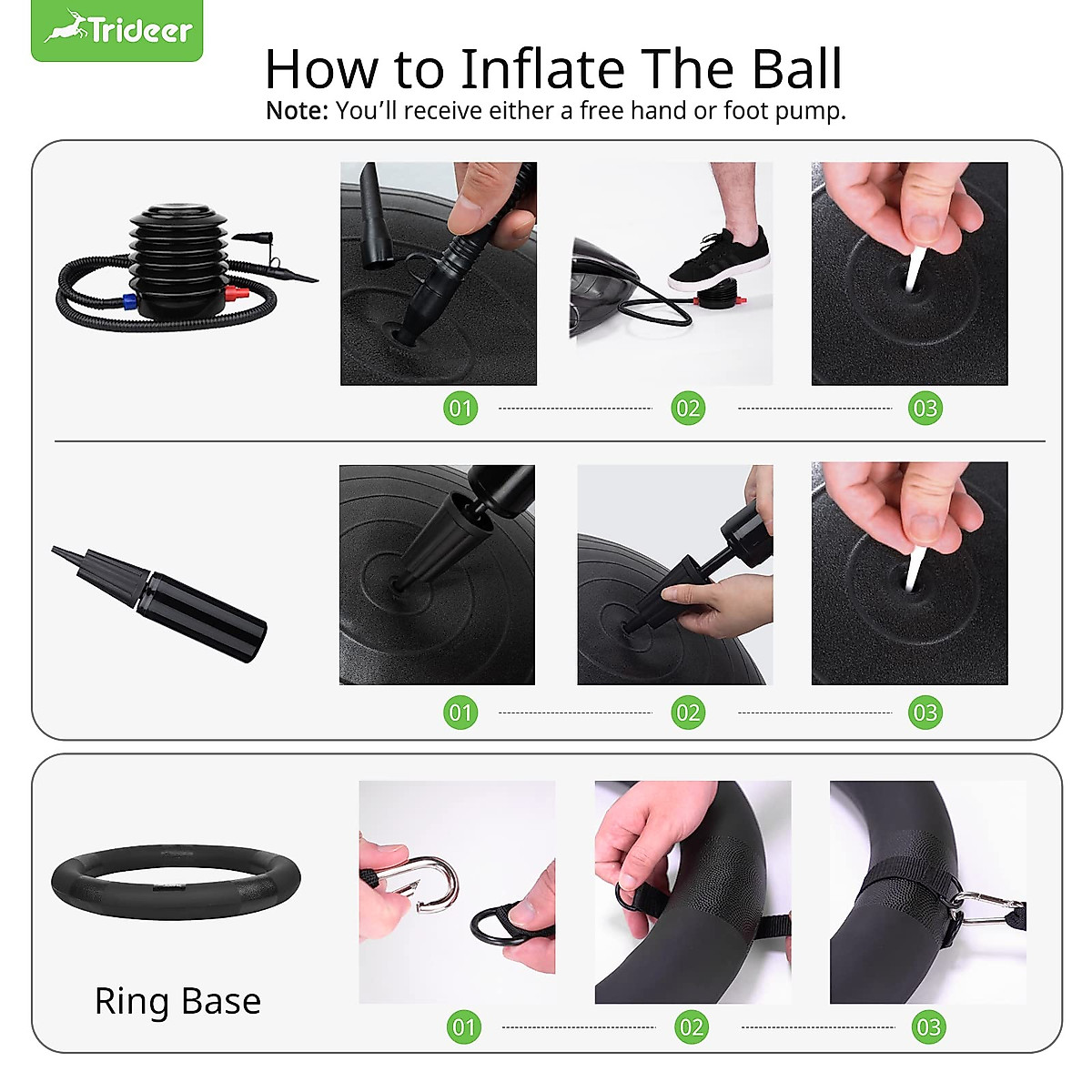 Trideer Ball Chair Yoga Ball Chair Exercise Ball Chair with Base & Bands for Home Gym Workout Ball for Abs, Stability Ball & Balance Ball Seat to Relieve Back Pain (Black with Bands, 75cm)