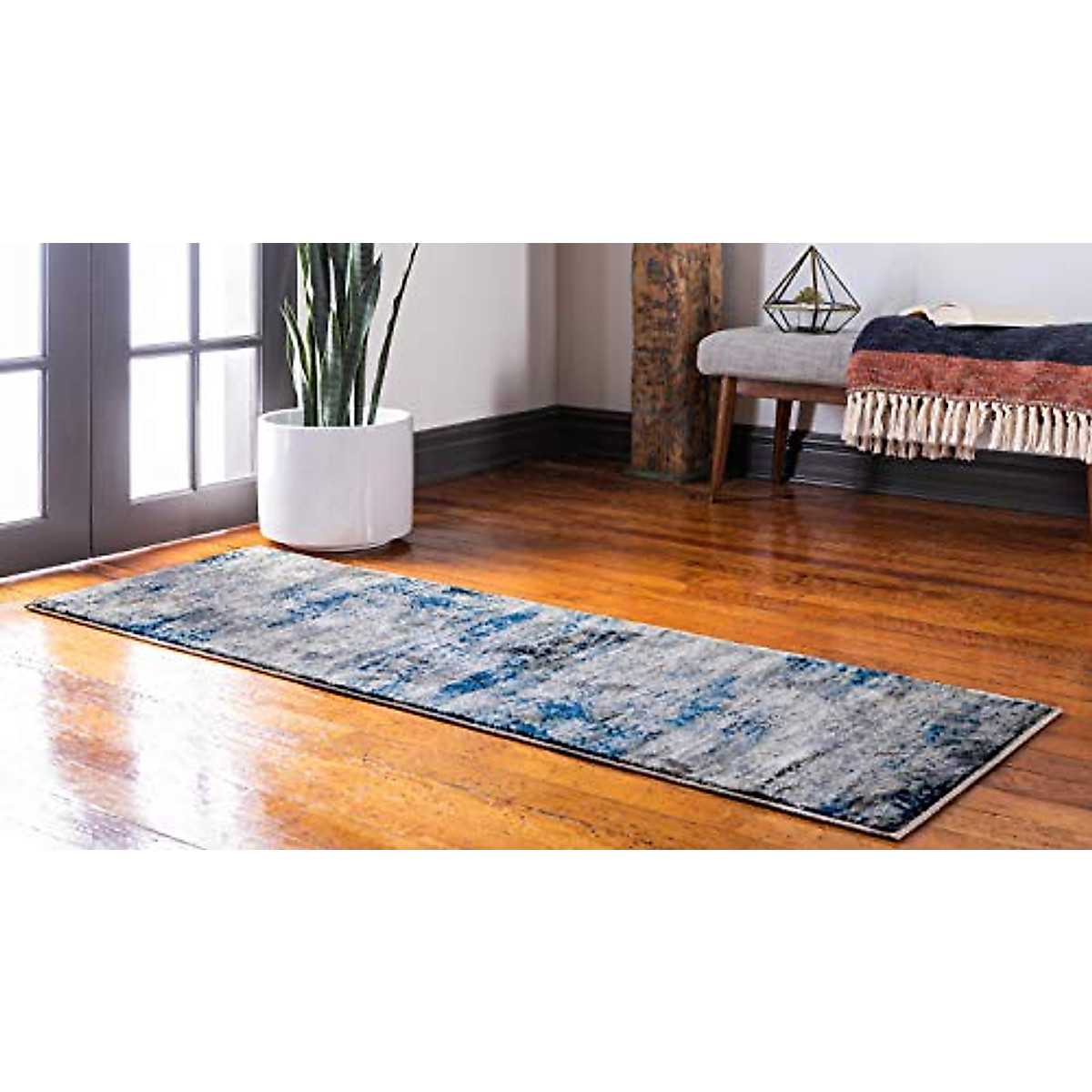 Unique Loom Mystic Collection Area Rug - Seine (2'x 6' Runner, Navy Blue/ Beige)