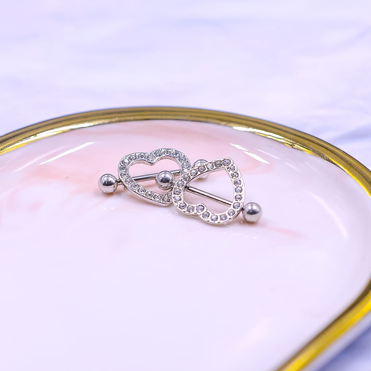 BODY16G CZCZ 2 Pairs 14G Heart Nipple Ring 316L Surgical Steel Nipple Barbell Demon Nipple Rings Body Piercing Jewelry CZ Inlay Nipple Piercing Retainer for Women Men