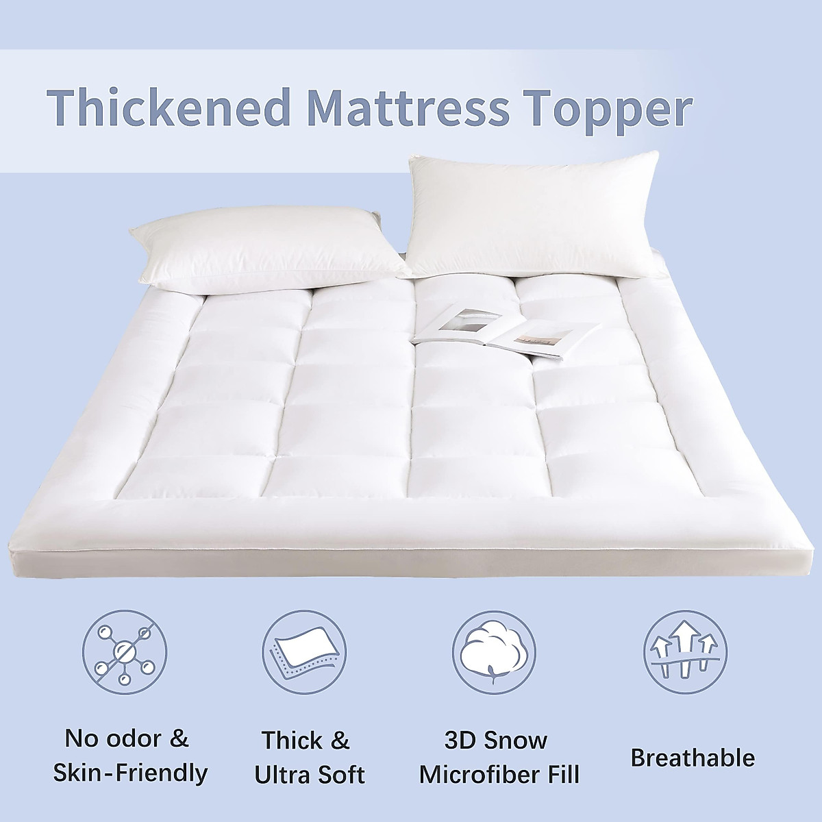 DREAMHOUR King Size Mattress Pad Thick Breathable Mattress Topper Soft Quilted Fitted Mattress Cover with Deep Pocket Fits 8-18 Inch (78x80 Inches,White)