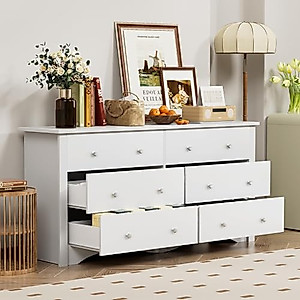 Shahoo Dresser for Bedroom with 6 Drawers Wide Chest Storage Organizer and TV Stand for Living Room, Closet, Hallway, Dormitory,White