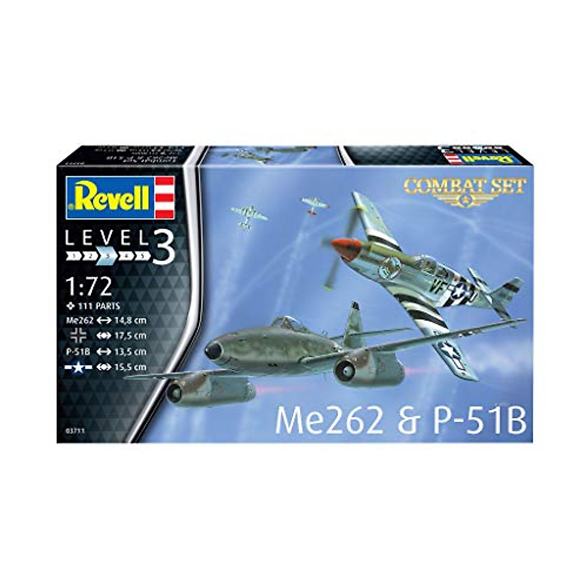 Revell RV03711 03711 Combat Set Me262 & P-51B Mustang Plastic Model kit 1:72 Scale, Unpainted