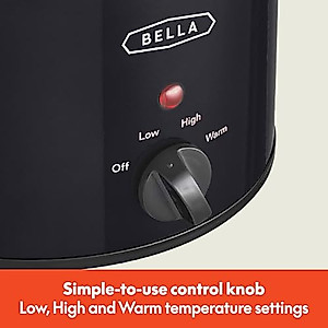 bella Electric Slow Cooker 1.5 Qt, Dishwasher Safe Removable Stoneware Pot and Glass Lid, Adjustable Temperature & Cool Touch Handles, Portable Mini Rice Cooker, Baby Food Steamer & Soup Warmer, Black