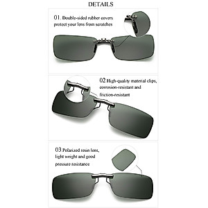 FF FRAZALA Polarized Clip On Sunglasses Rimless Non-flip Design UV Protection Sunglasses for Prescription Glasses (Black,Medium)