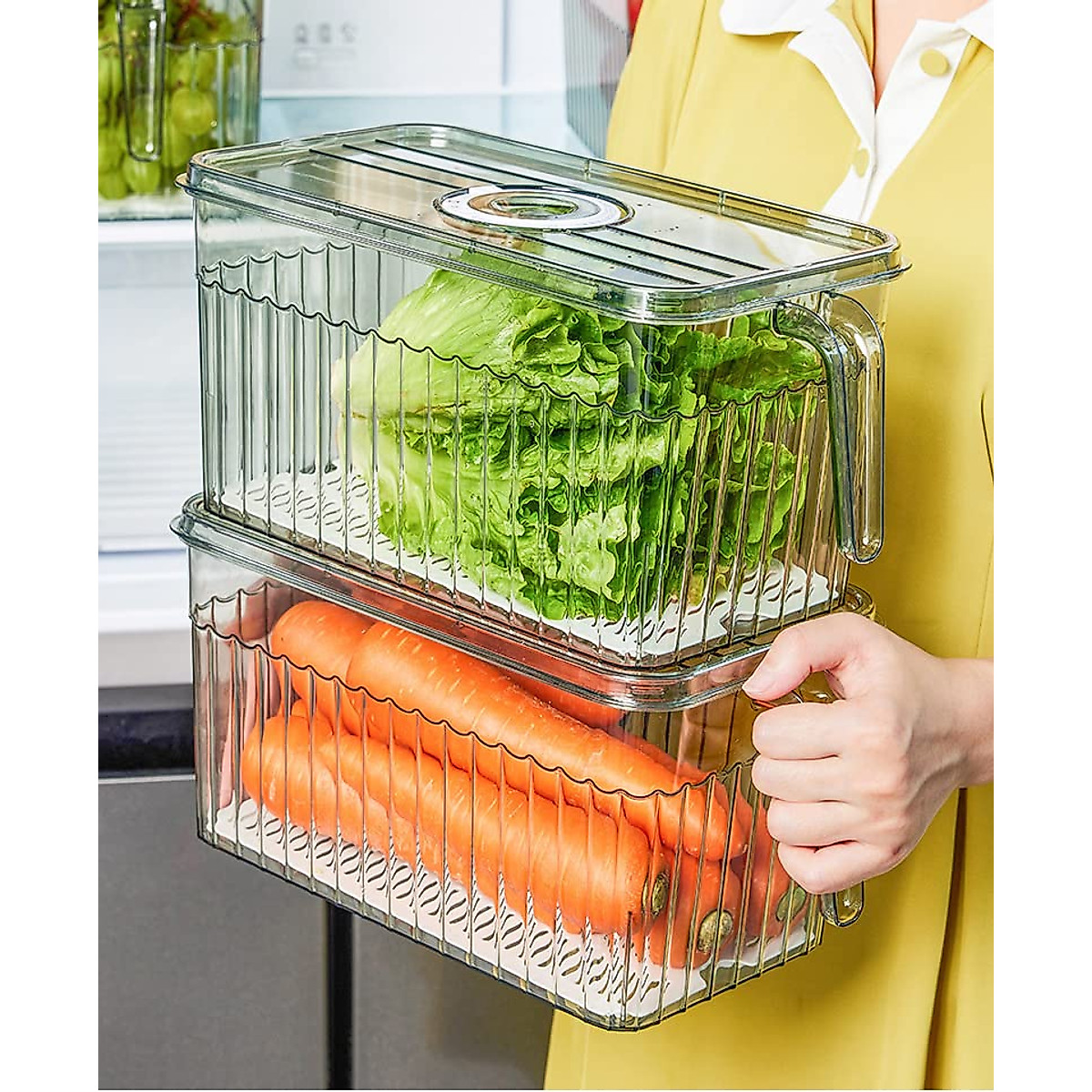 Transparent with handle kitchen drain box basket fruit vegetable food refrigerator frozen storage box food container