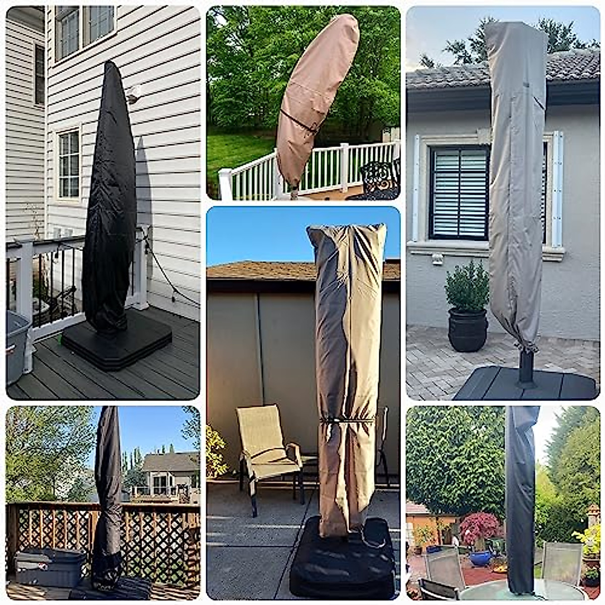 POYEE Umbrella Cover, 420D Waterproof Outdoor Patio Umbrella Cover for 9ft to 14ft Market Umbrella or 15ft Double-sided Umbrella, Coffee