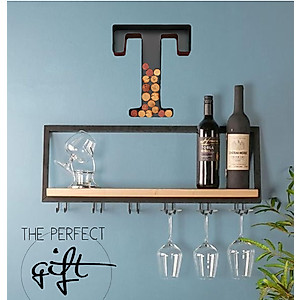 Premium Metal Letter Wine Cork Holder Is A Perfect Bar Decor Made of Durable Metal and A Glossy Black Finish With Rounded Edges , This Bar Cart Accessories Is Easy To Hang , Letter T (9,7”x 2”x 12,2”)
