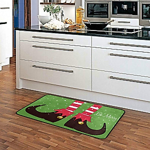 ZZAEO Kitchen Rugs Christmas Elf Shoes Green, 39 x 20 inch Kitchen Floor Mat Non Slip Standing Mat