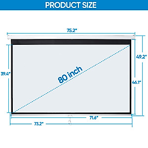 Smartxchoices 80" 16:9 HD Manual Projector Screen with Auto Lock Anti-Crease Home Theater Office Wall Mounted Ceiling Pull Down Projection 1.1 Gain Matte White,View Size: 72 x 40 inches