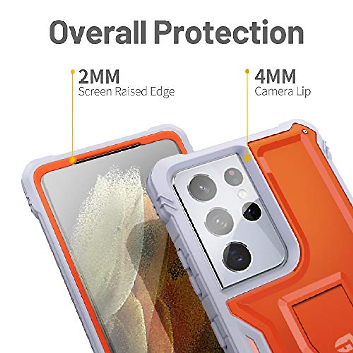 FITO for Samsung Galaxy S21 Ultra 5G Case, Dual Layer Shockproof Heavy Duty Case for Samsung S21 Ultra 5G Phone Built-in Kickstand, Without Screen Protector (Orange, 6.8 inch)