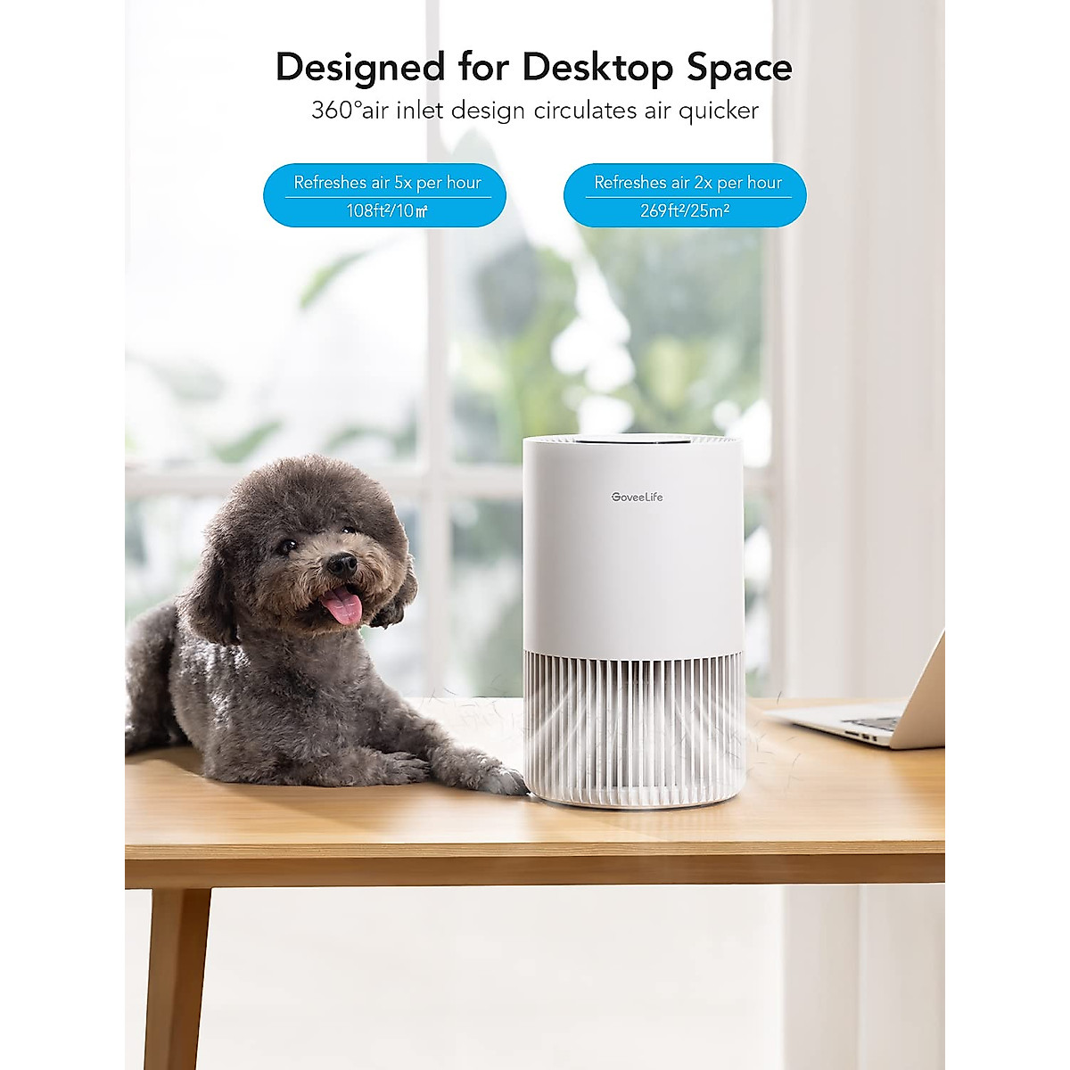 GoveeLife Smart Air Purifiers for Bedroom, with WiFi Alexa Control, HEPA 24dB Quiet Air Purifier with Fragrance Sponge, RGB Night Light, for Pet Dander, Allergies, Smoke, Office and Desktop, White