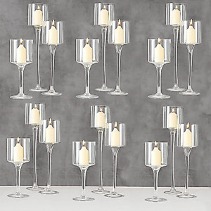 Glass Candleholders Tea Light Candle Holders Clear Wedding Weddings Hurricane Tall Elegant Ideal for Dining Party Home Decor Parties Table Settings Gifts High Different Sizes (6 Sets Large Clear)