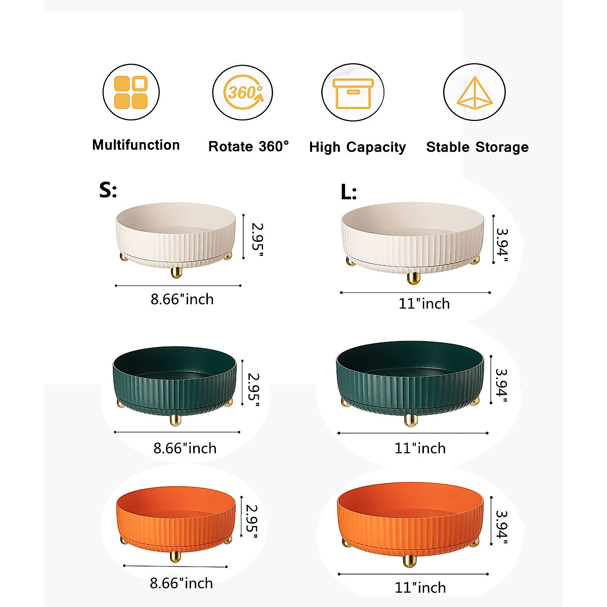 Rotatable Modern Round Tray,360°Rotating Spice Storage Rack,11" Lazy Susan Turntable Organizer,Cosmetic Makeup Vanity Tray for Storage Jewelry,Perfume&Kitchen Condiment,Suit for Home Decorative