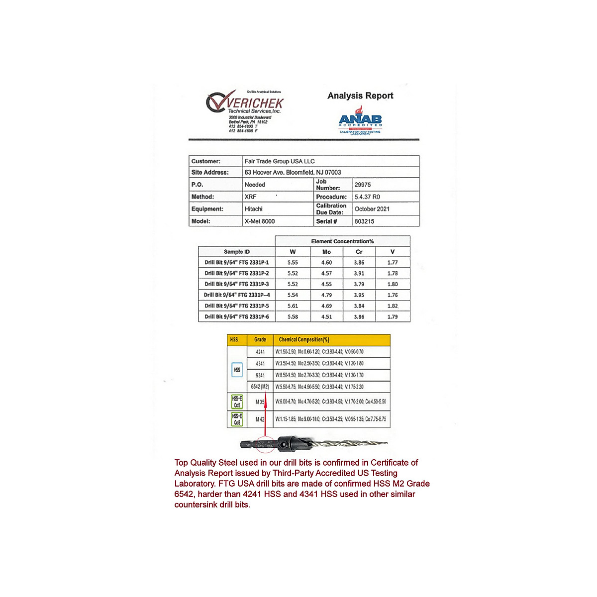 FTG USA Countersink Drill Bit Set 6 Pc #6 (9/64") with 6 Storage Containers for Wood Countersink Drill Bit Pro Pack Countersink Set, Tapered Countersink Bit, 1 Stop Collar, Hex Wrench,