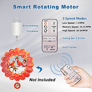 OMCCHK Disco Ball Motor with Remote & Timing,3 Rotating Speed Battery Operated Spinner,2 Way Direction Electric Slow Wind Spinner for Chime Mirror Baby Crib Mobile Hanging Ornament Powered
