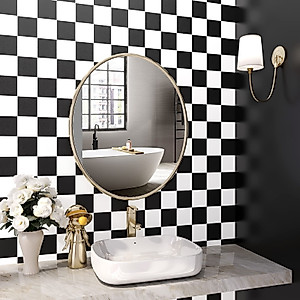 YENHOME Removable Checkered Wallpaper Small Checkered Peel and Stick Wallpaper Neutral Black and White Checker Contact Paper Waterproof Wallpaper for Bathroom Countertops Walls Thick Matte 17.7"X80"