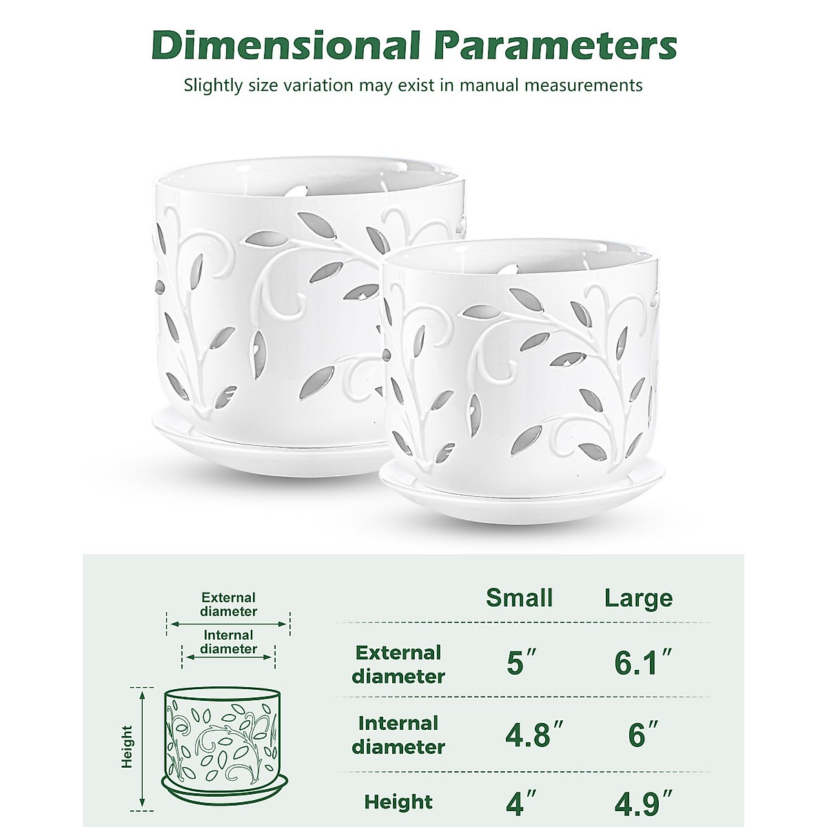 EFISPSS Orchid Pot with Holes, 5+6Inch Ceramic Plant Pots with Drainage Holes and Tray, Promoting Air Circulation and Drainage, Indoor/Outdoor White Flower Pots