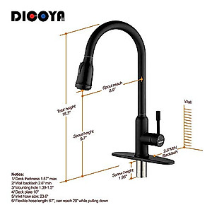 DICOYA Kitchen Faucets with Pull Down Sprayer, 4 Function Sprayer, Power Rinsing, Easy Clean, Water Saving, 304 Stainless Steel, Kitchen Sink Faucet, Single Lever, Gooseneck, Deck Plate, Black Matte