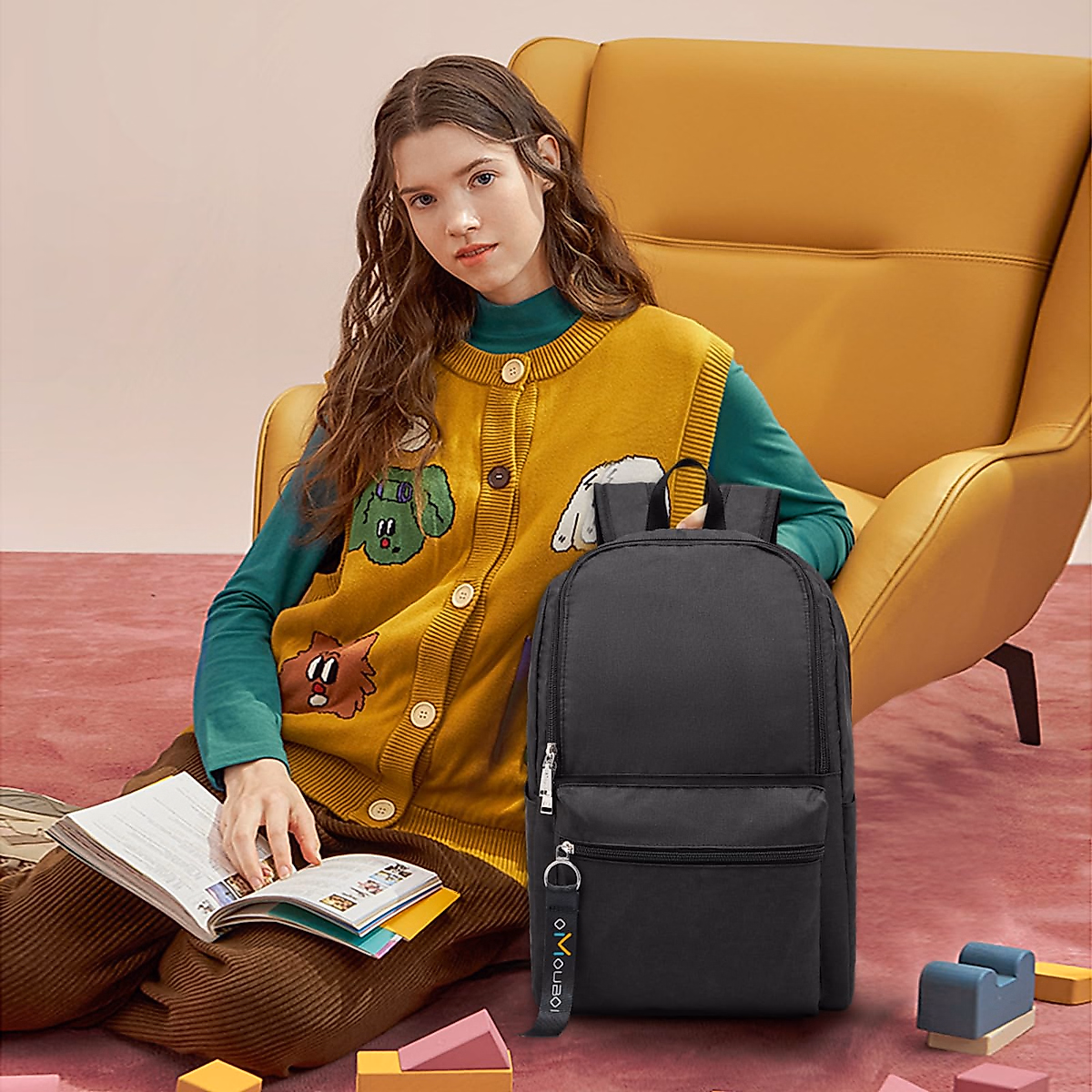 OMOUBOI Laptop Backpack for Women, 14 Inch Waterproof Kids School Bag Travel - Black