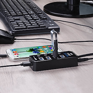 USB 3.0 Hub - Tendak USB Hub with 4 USB 3.0 Data Ports + 1 USB Smart Charging Port and Power Supply Adapter with Individual On/Off Port Switches for MacBook, Mac Pro, HDD