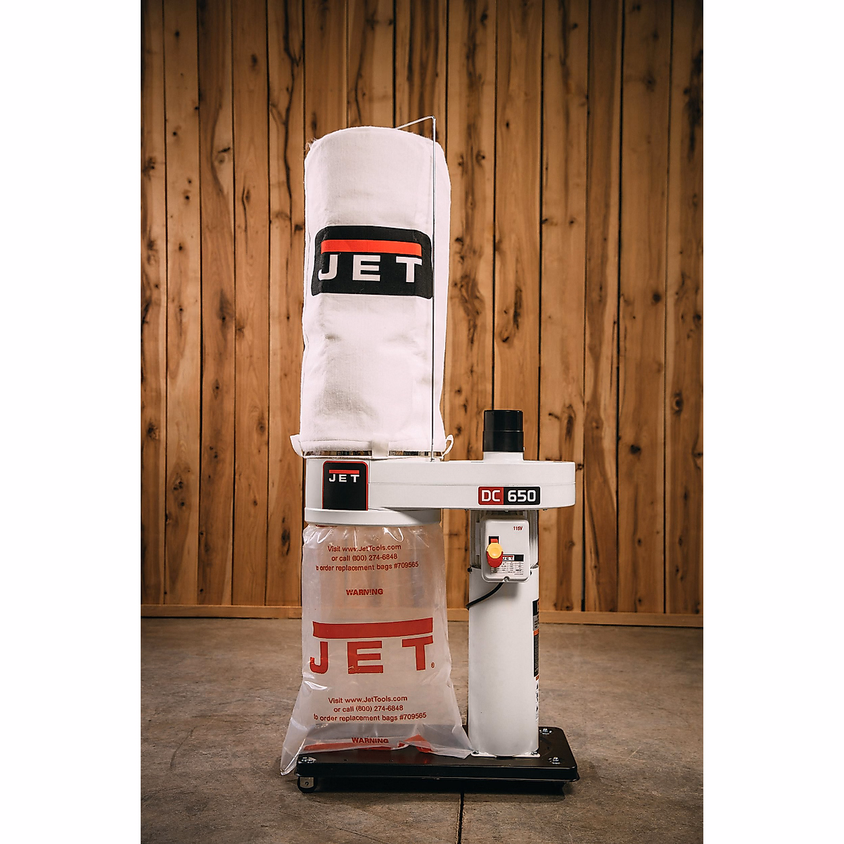 JET Dust Collector, 650 Series, 30-Micron Bag Filter, 1 HP, 115/230V 1Ph (Model DC-650BK)