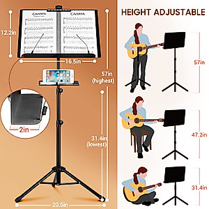 CAHAYA Dual Use Sheet Music Stand with Clamp-on Tray & Desktop Book Stand with Carrying Bag, Sheet Music Folder, Music Stand with Shelf, and Clip for Guitar, Ukulele, Violin Players CY0194+CY0320