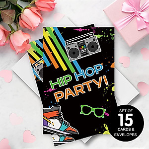 Haizct Put On Your Freshest Threads and Kicks Hip Hop Party Invitations Cards with Envelopes (15 Count) for Adult Teens, Funny Retro Birthday Party Music Dancing Party Invites