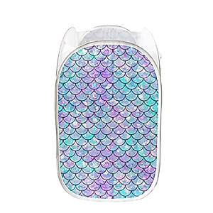 GOSTONG Bling Mermaid Print Storage Bin Laundry Hamper Cloth Baby Nursery Toys Pop Up Basket Protable Storage Bin for Kids Room