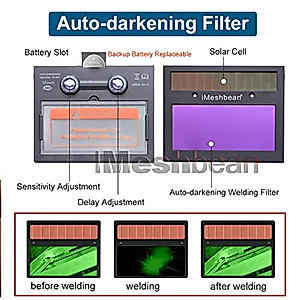 Solar Power Auto Darkening Welding Helmet with Wide Shade Range 4/5-9/9-13 with Grinding Feature & 2 Extra Lens Covers for ARC MAG MIG MMA Stick TIG Plasma Cutting (Model-44)