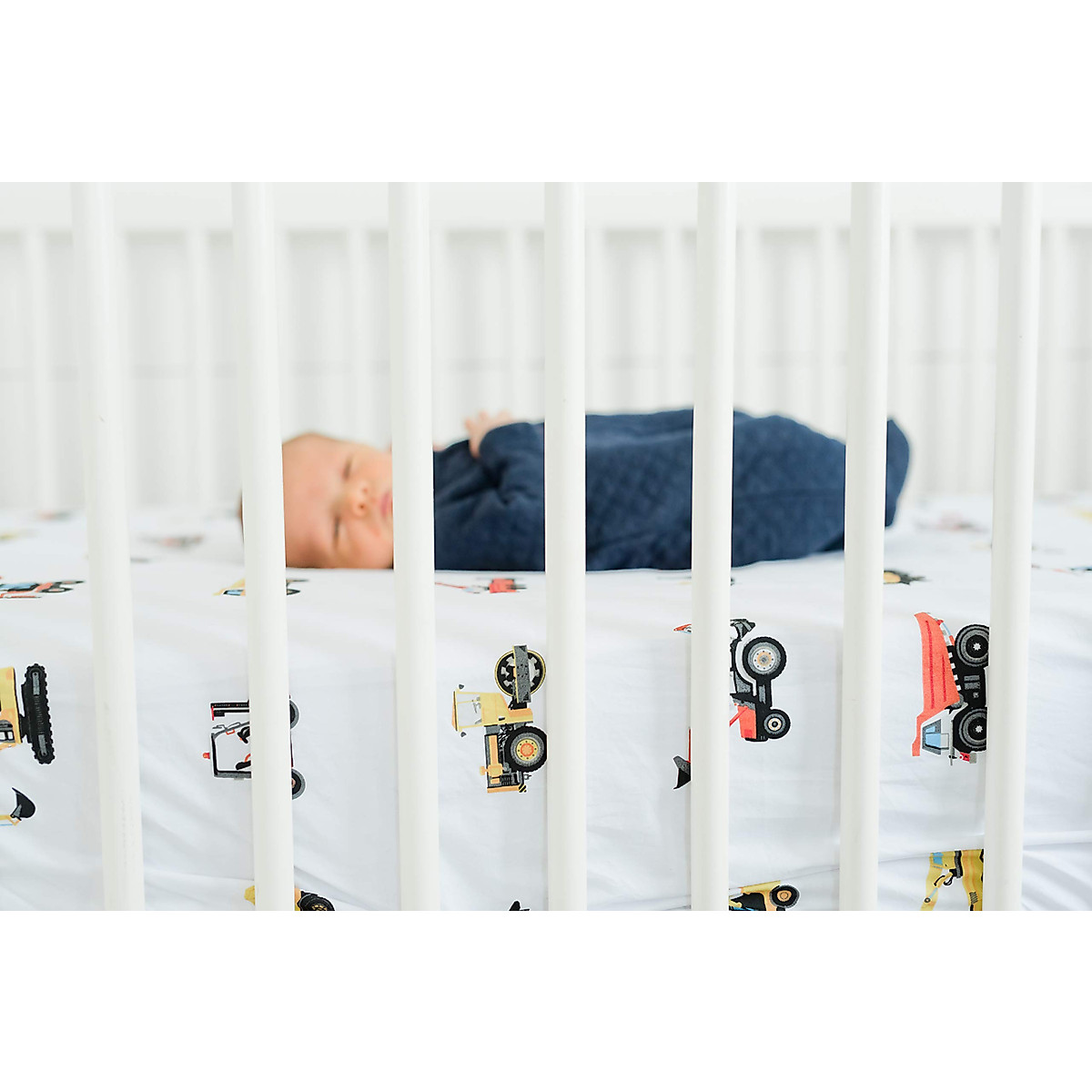 100% Cotton Fitted Crib Sheet - Premium Baby Bedding - Soft, Breathable & Durable - Construction Trucks Print