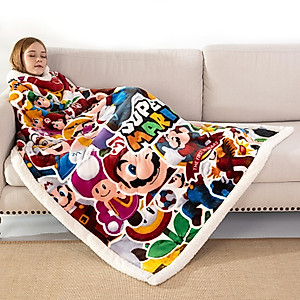 Kids Sherpa Flannel Throw Blanket 50" x 60 inches, Super Soft Cozy Plush Blanket for Indoor and Outdoor Use (Mario Bros, Throw(50'' × 60''))