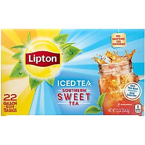 Lipton Southern Sweet Tea, Gallon-Size Tea Bags, 22 Count Box (Pack of 2) with By The Cup To Go Cup