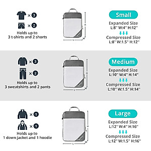 NICOSHOW 7 Set Compression Packing Cubes for Travel - Compressible, Lightweight, and Space-Saving Packing Cubes, Travel Essentials for Women, Grey