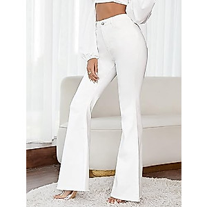 Floerns Women's High Waisted Flare Jeans Frayed Raw Hem Bell Bottom Denim Pants White M