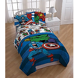 Jay Franco Marvel Avengers Comics Good Guys 3 Piece Twin Sheet Set - Features Captain America, Hulk, Iron Man, Spiderman, and Thor - Fade Resistant Polyester Microfiber Fill (Official Marvel Product)