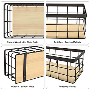 Brown Small Metal Wire Storage Basket, Detachable Wood Base, Cabinet Organization and Storage, for Pantry, Snack Drawer, Kitchen Cabinets, Bathroom